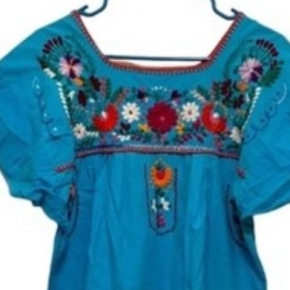 MEXICANA | Dresses | Mexican Hand Embroidered Floral Traditional Huipil ...
